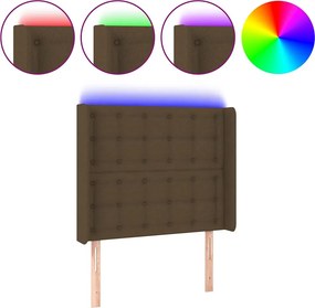 Čelo postele s LED tmavě hnědé 83 x 16 x 118/128 cm textil 3124459
