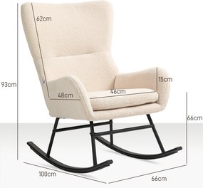 HOMCOM Houpací křeslo s 10 cm silným sedákem, zakřivené ocelové nohy, nosnost 120 kg, pro obývací pokoj, ložnici, balkon, béžová a černá