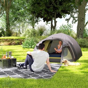 Outsunny Stan pro 4 Osoby, Lehký, Stabilní, Voděodolný UV 50+ Tunelový Stan s Markýzou, Bočními Dveřmi a Okny, Rodinný Stan s Podlážkou a Vodním Slou…