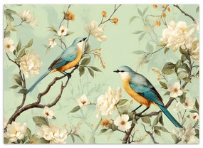 Fototapeta, Ptáci Květiny Chinoiserie - 254x184 cm