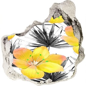 Wallmuralia Nálepka 3D díra beton Tropické květiny 75x75 cm