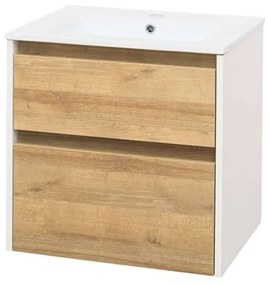 Mereo, Opto, koupelnová skříňka s keramickým umyvadlem 61 cm, bílá/dub Riviera CN930