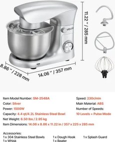 Stojanový mixér, Elektrický kuchyňský mixér o objemu 4,2 l VEVOR