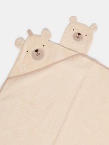 Sinsay - Bavlněný ručník s kapucí s motivem medvídka a mycí žínkou 2 pack - béžová