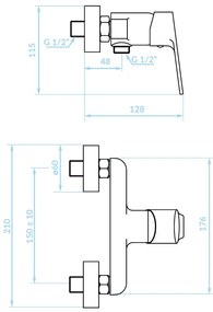 Kuchinox Borgo, nástěnná sprchová baterie 150mm, chromová, LAV-BKB_040D