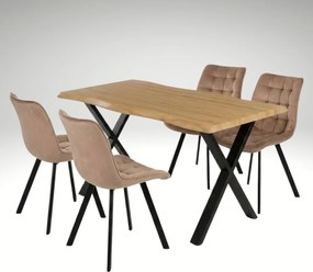 Vikio Jídelní set pro 4 osoby 160x90 cm dub noha X béžová židle VJS236-4BE-S