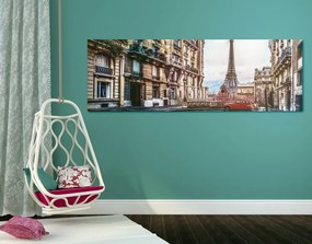 Obraz pohled na Eiffelovu věž z ulice Paříže - 150x50 cm