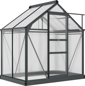 Outsunny Polykarbonátový Zahradní Skleník 2,51 m² Hliníkový Skleník pro Zahradu 190 x 132 x 201 cm UV-Odolný, se Zpevněným základem, Okapem, Lukem a P