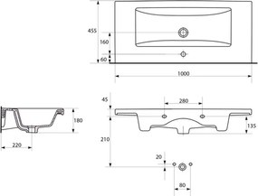Cersanit K32-016-EX1 - Zápustné umyvadlo COMO 45x100 cm keramika/lesklá bílá