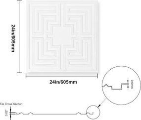 Stropní dlaždice 12-balení 24 × 24 V PVC Snadná instalace Bílý echo vzor