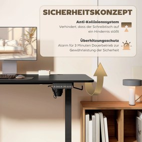 Stůl Vinsetto se stojanem na sezení, elektrický, s ochranou proti nárazu, ochranou proti přehřátí, možnost ukládání, 140x70x72-116cm, dřevotříska, če…