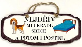 Bondecor Dřevěná dekorace "Nejdřív mi ukradl srdce a potom i postel" 30x13cm Jazyk: CZ