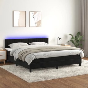 Box spring postel s matrací a LED černá 180x200 cm samet 3134539