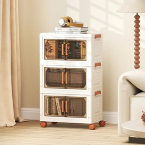 Costway Úložný box s víkem a kolečky a průhlednými dveřmi Skládací stohovací