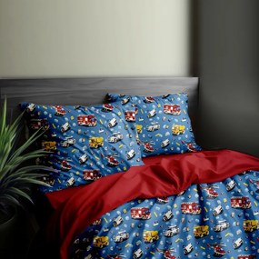 Ervi Bavlněné povlečení oboustranné - autíčká a vrtulníky na modrém/červené
