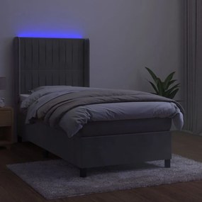 Box spring postel s matrací a LED světle šedá 80 x 200 cm samet 3139649
