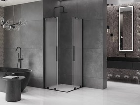 Mexen Velar Duo, sprchový kout s posuvnými dveřmi 80 x 80 cm, 8mm sklo námraza, černá matná, 871-080-080-32-70