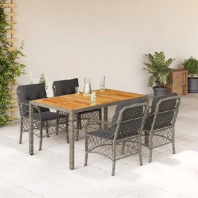 5dílný zahradní jídelní set s poduškami šedý polyratan,  3212050