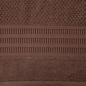 Bavlněný hnědý ručník ROSITA s rýžovou strukturou a žakárovou bordurou s geometrickým vzorem Rozměr: 30 x 50 cm