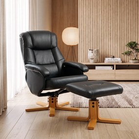 HOMCOM relaxační křeslo s podnožkou, nastavitelné PU relaxační křeslo, 360° otáčení, houpací funkce, černé
