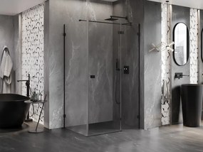 Mexen Lunar T výklopný sprchový kout pravý 115 x 110 cm, čiré sklo, černá matná, 834T-115-110-70-00-P