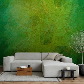 Fototapeta Šťavnatá příroda - grafika s listy na pozadí v sytých zelených barvách