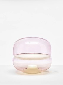 Designová stolní lampa Brokis Macaron M, PC1039 Barva skla: Šedá kouřová - transparentní sklo, Základna: Dub evropský - černě mořený (CSFB1574), Disk: BROKISGLASS - kouřově šedá mat (CSOP1577)