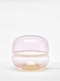 Designová stolní lampa Brokis Macaron M, PC1039 Barva skla: tmavá rosé - transparentní sklo (CGC1625), Základna: Onyx medový (CSFB1576), Disk: BROKISGLASS - kouřově šedá mat (CSOP1577)