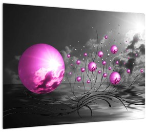 Skleněný obraz růžových koulí (70x50 cm)