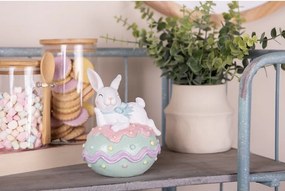 Dekorace králík s mašlí na zeleném vajíčku - 11*9*15 cm