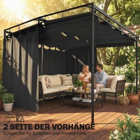 Pergola Pavillon 3x3m Wasserabweisend Sonnenschutz mit verstellbares Schiebedach Vorhängen, freistehend
