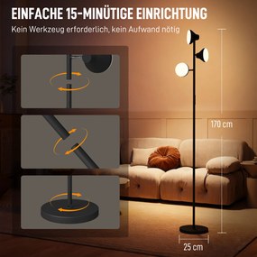 HOMCOM Stojací lampa stmívatelná s čtecí lampou, stojací lampa RGB s měnícími se barvami s dálkovým ovládáním, dotykové ovládání, 3 otočné hlavy, čer…