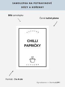 Samolepka na kořenky CHILLI PAPRIČKY bílá 3 × 4 cm tučné písmo