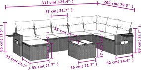 9dílná zahradní sedací souprava s poduškami šedá polyratan 3252907