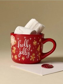 Sinsay - Vánoční keramický hrnek s motivem perníčků a nápisem „Holly Jolly“ - červená