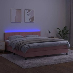 Box spring postel s matrací a LED růžová 160x200 cm samet 3134416