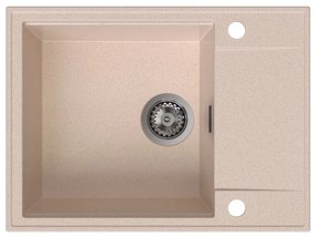 Sink Quality Sink55, kuchyňský granitový dřez 620x460x215 mm + grafitový sifon, béžová, SKQ-SINK.P.1KKO.XB