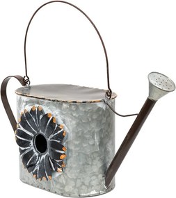 Dekorační plechová ptačí budka ve tvaru konve - 48*20*28/40 cm