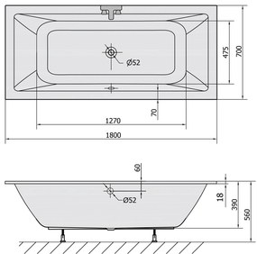 Polysan KRYSTA SLIM obdélníková vana 180x70x39cm, bílá, 72906S