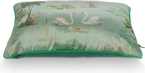 Pip Studio dekorační polštář Darjeeling Days 55 x 33 cm - zelený (Luxusní sametová polštář s motivem labutí)
