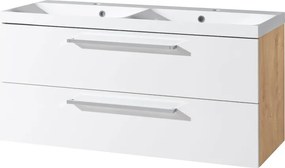 Mereo Mereo, Bino, koupelnová skříňka s umyvadlem z litého mramoru 121 cm, bílá, dub, CN673M