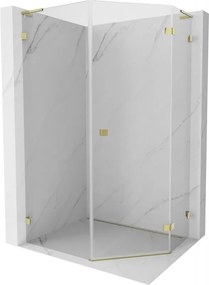 Mexen Lunar, L pravý výklopný pětiúhelníkový sprchový kout 80 x 90 cm, 8mm čiré sklo, zlatý profil, 831L-080P-090L-50-00-P