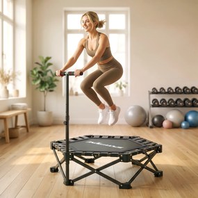 SPORTNOW Fitness trampolína s nastavitelnou T-rukojetí, skládací, taška na přenášení, nosnost 120 kg, ocel, plast, černá barva