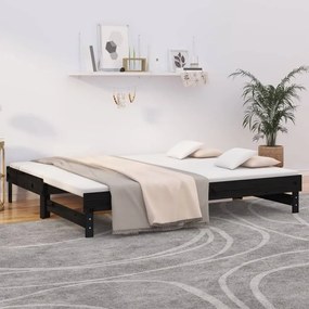 823383 vidaXL Výsuvná postel černá 2x (90 x 200) cm masivní borovice