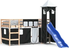 vidaXL Dětská patrová postel s věží bílá a 80 x 200 cm borovice [3207063] Barva: Černo-modrá