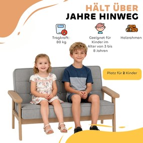 AIYAPLAY Dětské křeslo, dětská pohovka s dřevěným rámem, sametový vzhled, čalouněné, pro děti od 3 do 8 let, šedá