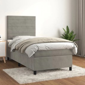 Box spring postel s matrací světle šedá 90x200 cm samet 3143061