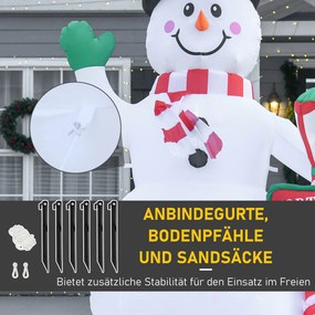 HOMCOM Vánoční dekorace, nafukovací sněhulák, 2,4 m, LED osvětlení, ventilátor, bílá