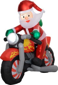 Weihnachtsmann auf Motorrad, Gartendeko, LEDs, aufblasbar, wetterfest, 180 x 95 x 170 cm