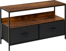 HOMCOM TV Stojan pro TV do 47" s industriálním stylem, s policí a 2 skládacími textilními šuplíky pro obývací pokoj nebo ložnici 98x29x56 cm v rustiká